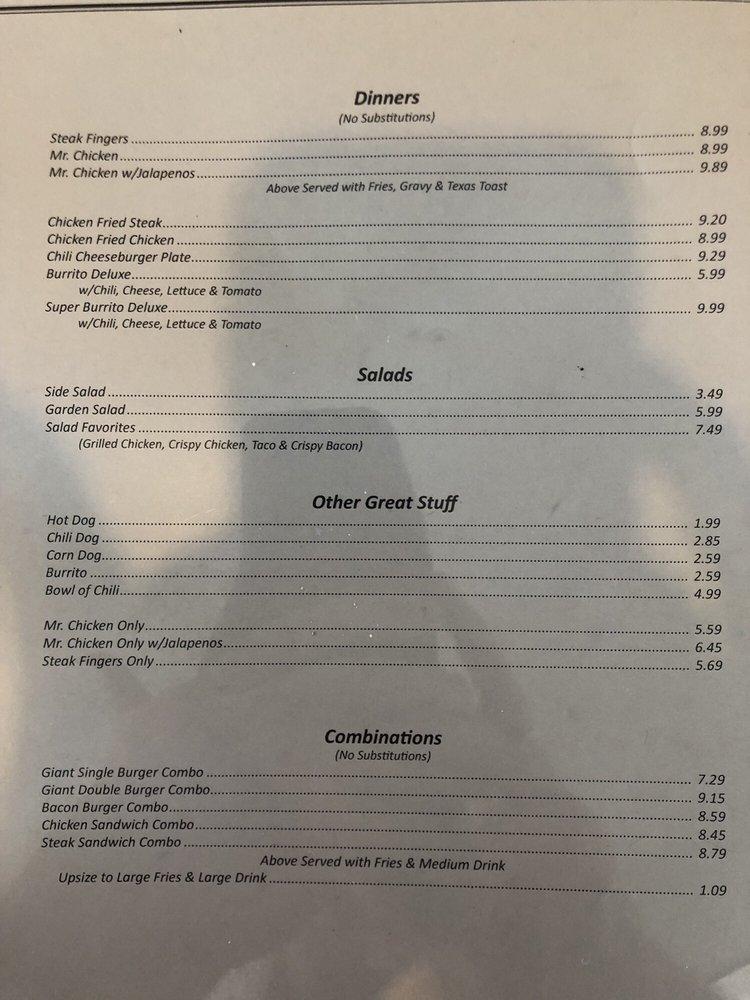 Menu at Mr Burger fast food, Great Bend, 10th St