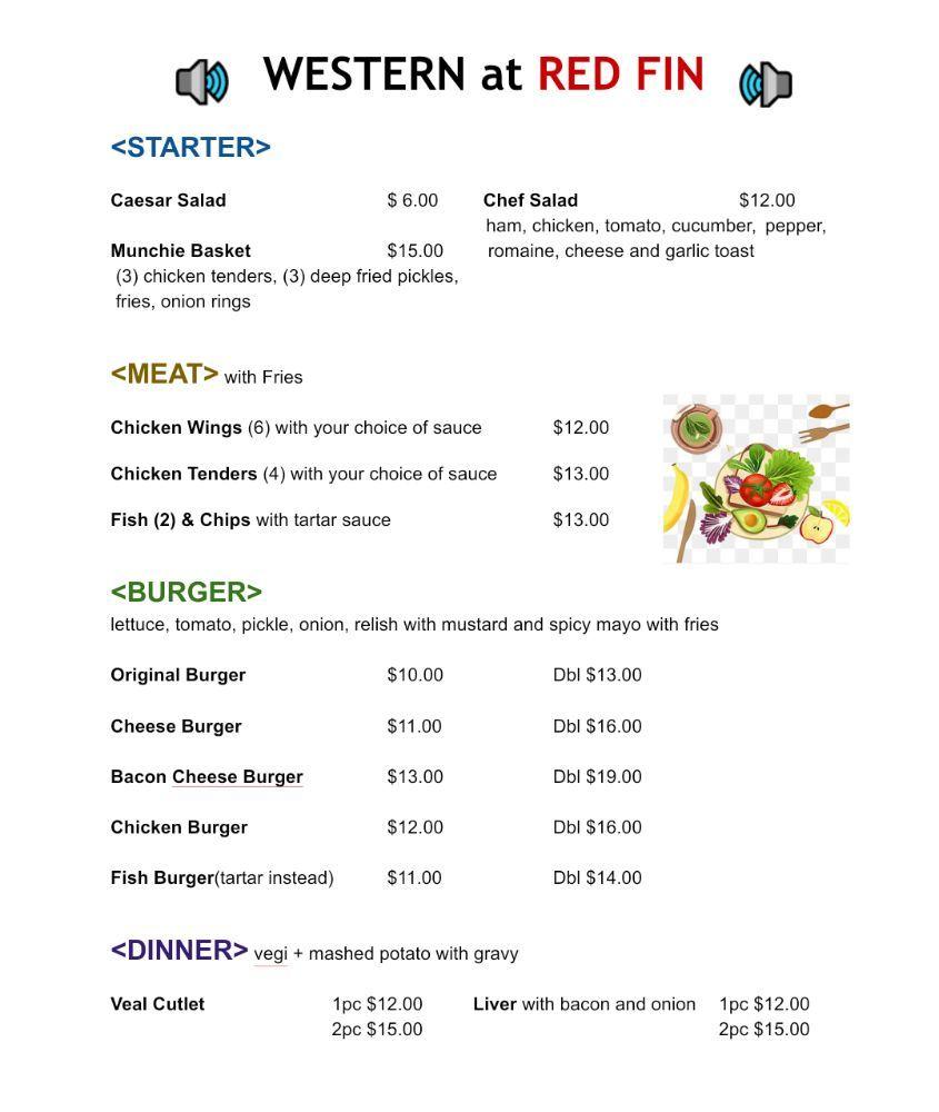 Menu at Red Fin sushi restaurant, Creston, A Canyon St