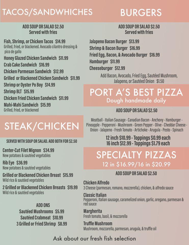 Menu at Seafood & Spaghetti Works restaurant, Port Aransas
