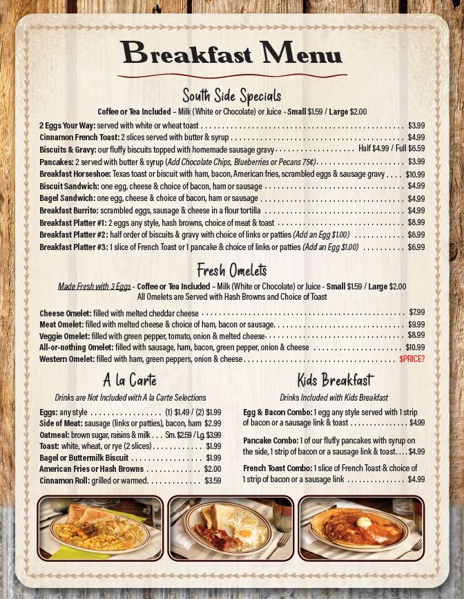 Menu at South Side Cafe, Rushville
