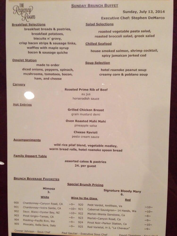 Menu at The Regency Room steakhouse, Roanoke