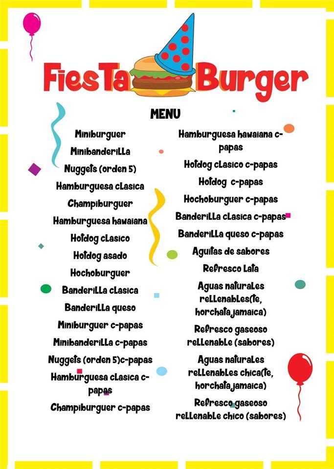 Menu at Fiesta Burger restaurant, Campeche