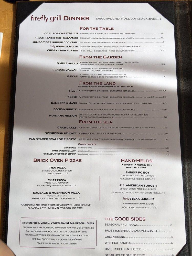 Menu at Firefly Grill steakhouse, Effingham, Avenue of Mid-America