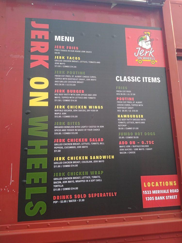 Menu at Jerk on Wheels restaurant, Ottawa, 119 Iber Rd