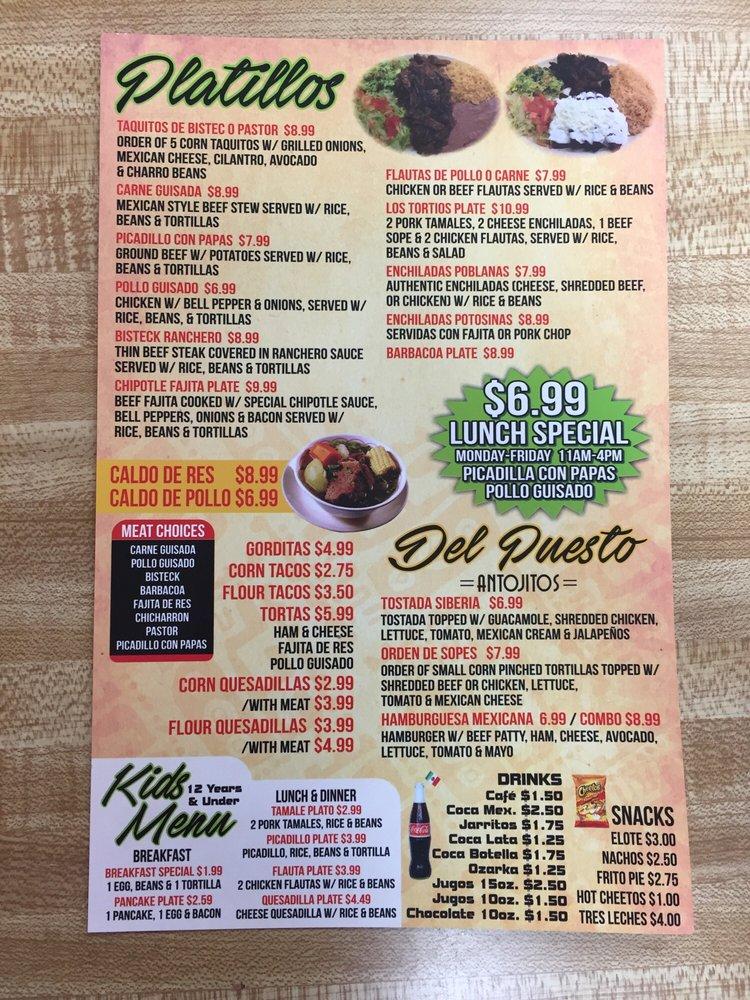 Menu at Los Toritos restaurant, Pasadena