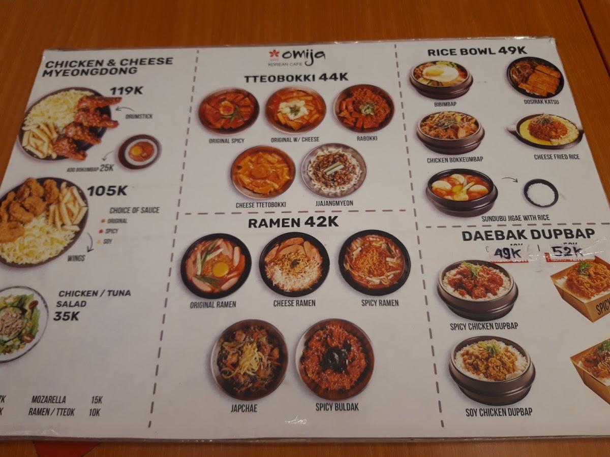Menu at Omija blok M restaurant, South Jakarta