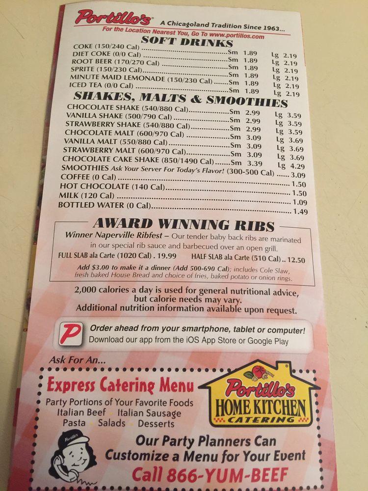 Menu at Portillo's Moreno Valley restaurant, Moreno Valley