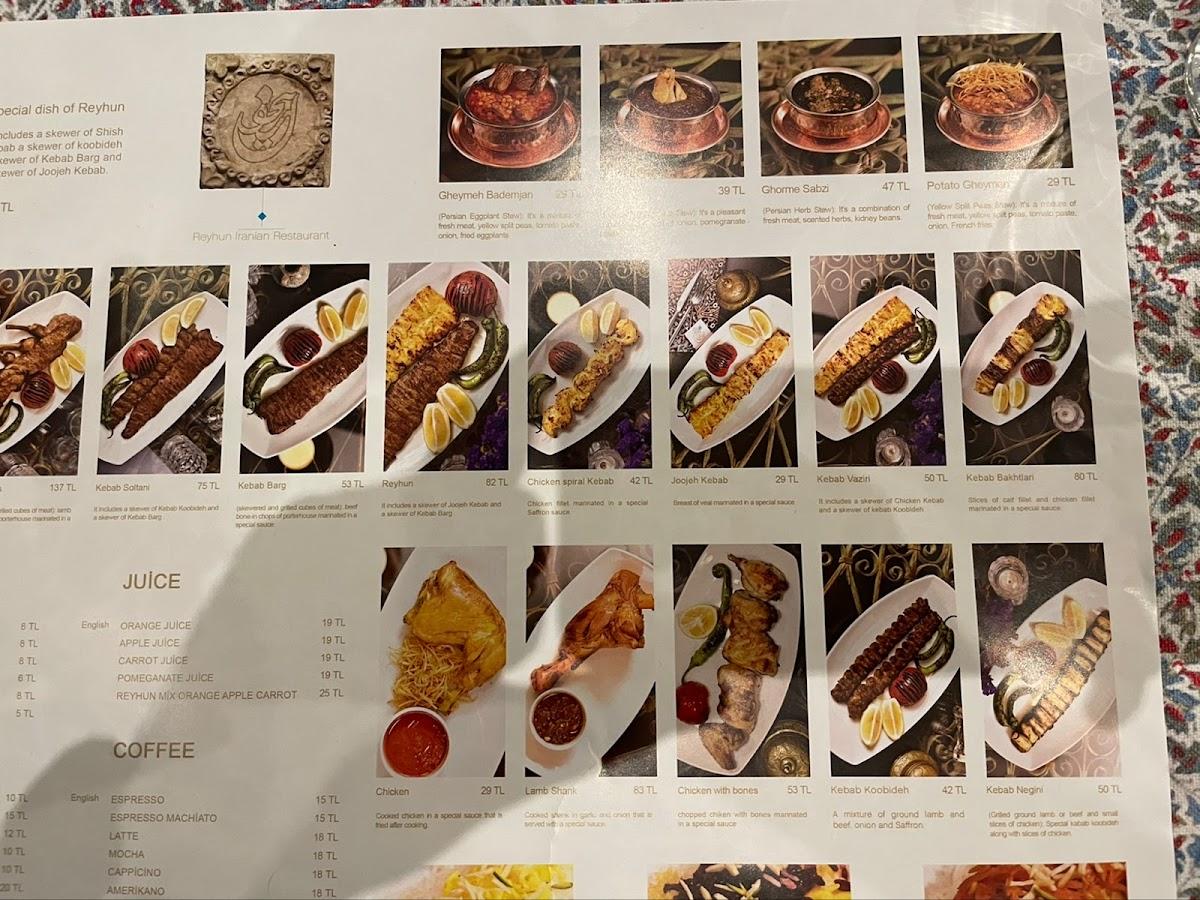 Menu at Reyhun Iranian Restaurant, Istanbul
