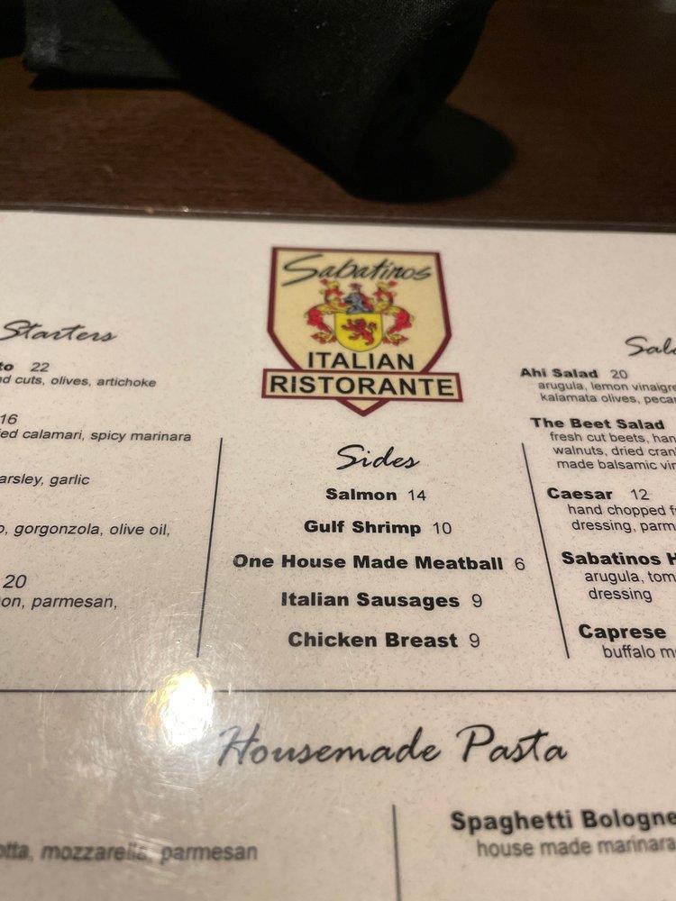 Menu at Sabatino's Italian Ristorante pub & bar, Rapid City