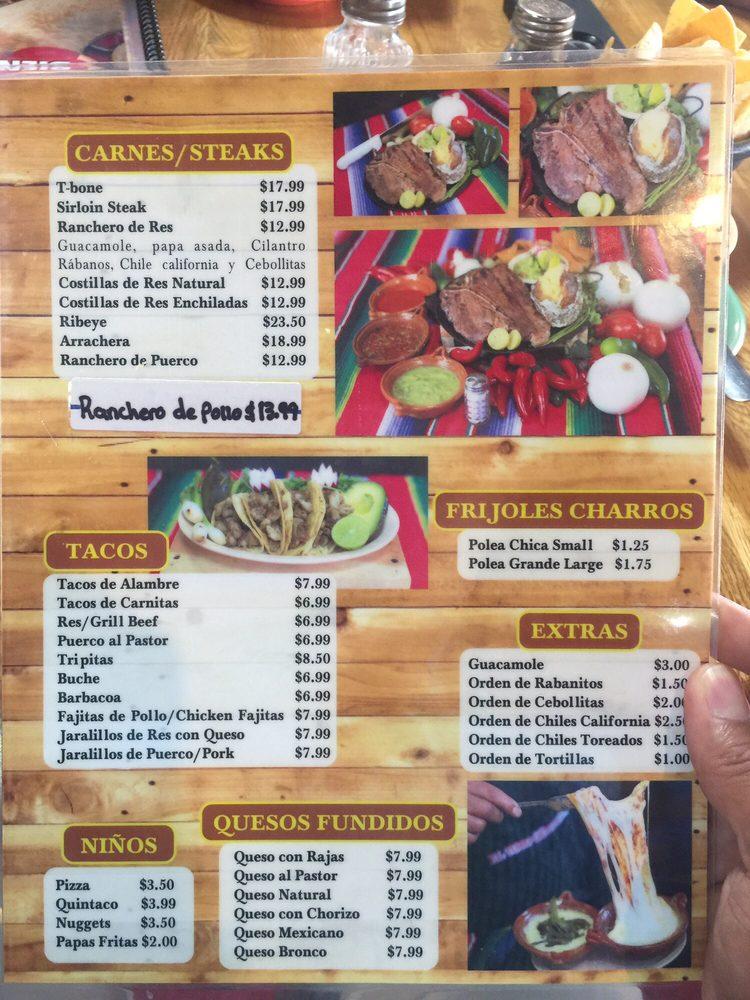 Menu at Tacos Toro Bronco restaurant, El Paso, Montana Ave
