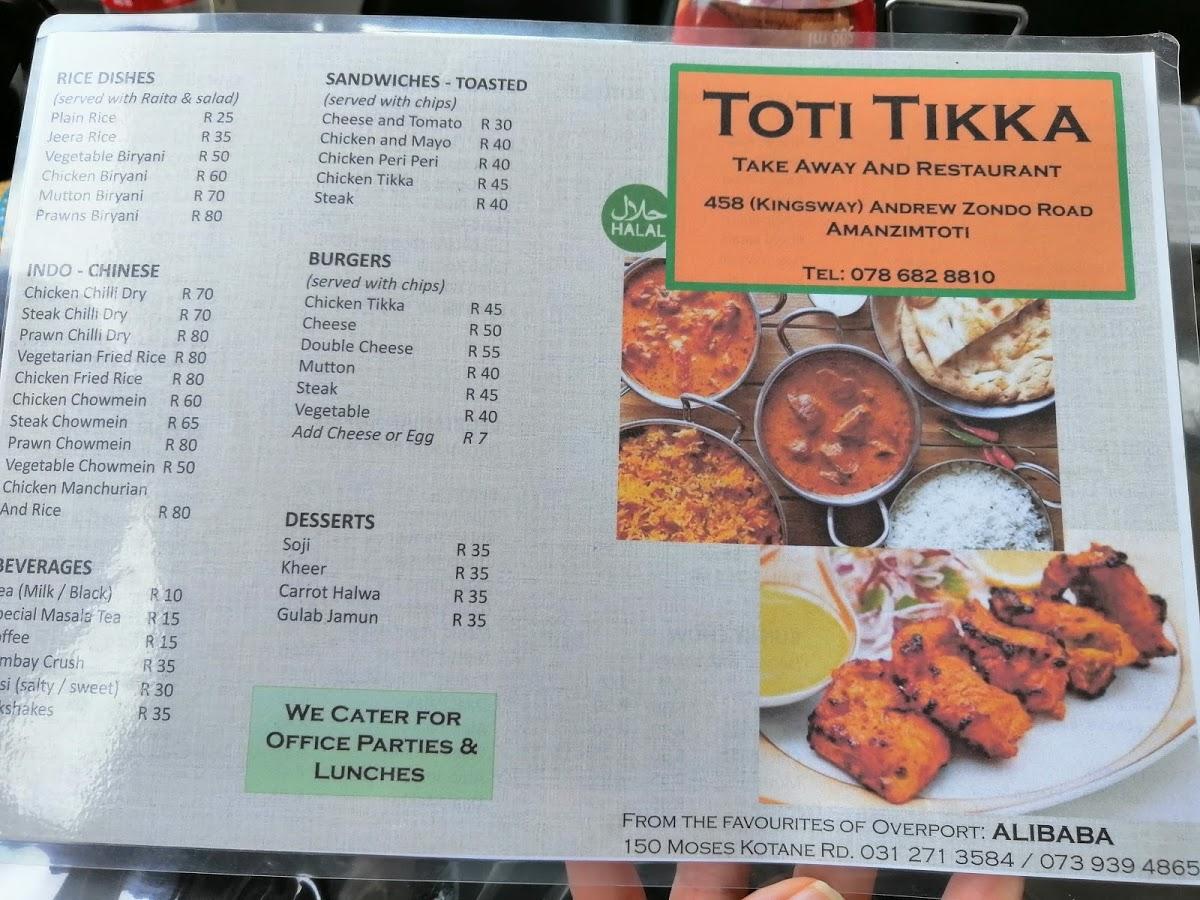 Menu at Toti Tikka Amanzimtoti restaurant, Umlazi