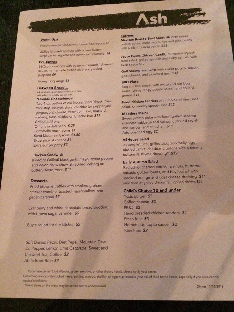 Menu at Ash Neighborhood Bar & Grill, Homewood