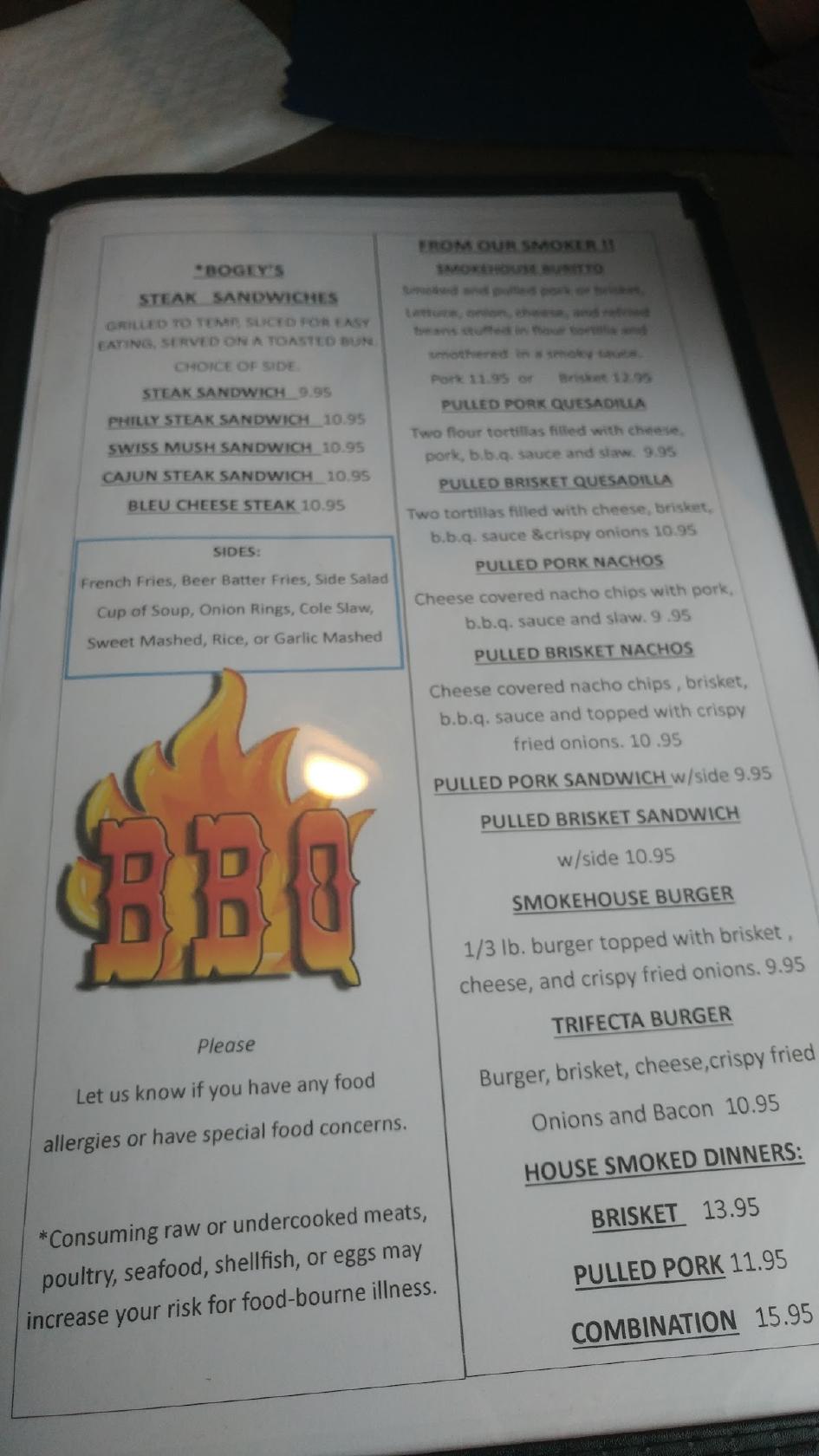 Menu at Bogey's Bar & Grill, Fort Gratiot Township