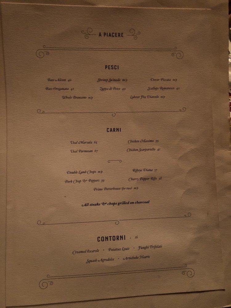 Menu at Carbone New York restaurant, New York City, 181 Thompson St