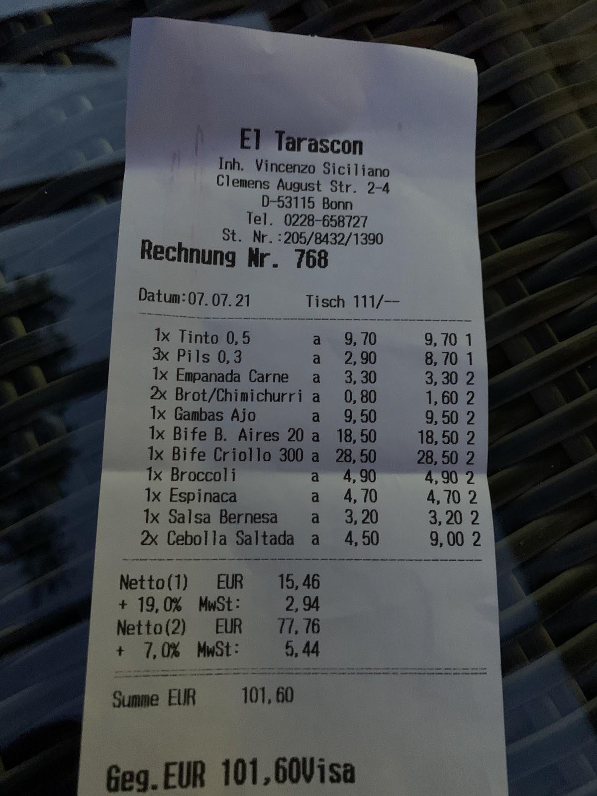 Speisekarte von El Tarascon steakhaus, Bonn
