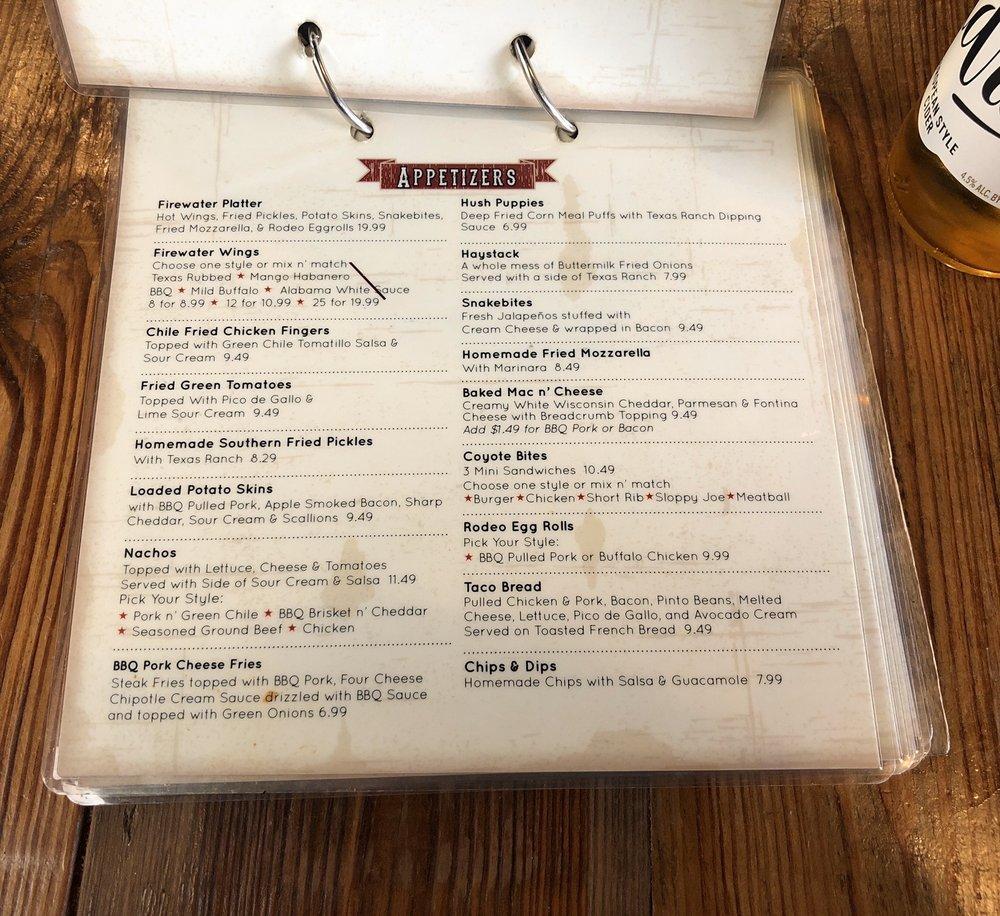 Menu at Firewater Saloon - Mt. Greenwood pub & bar, Chicago, W 111th St