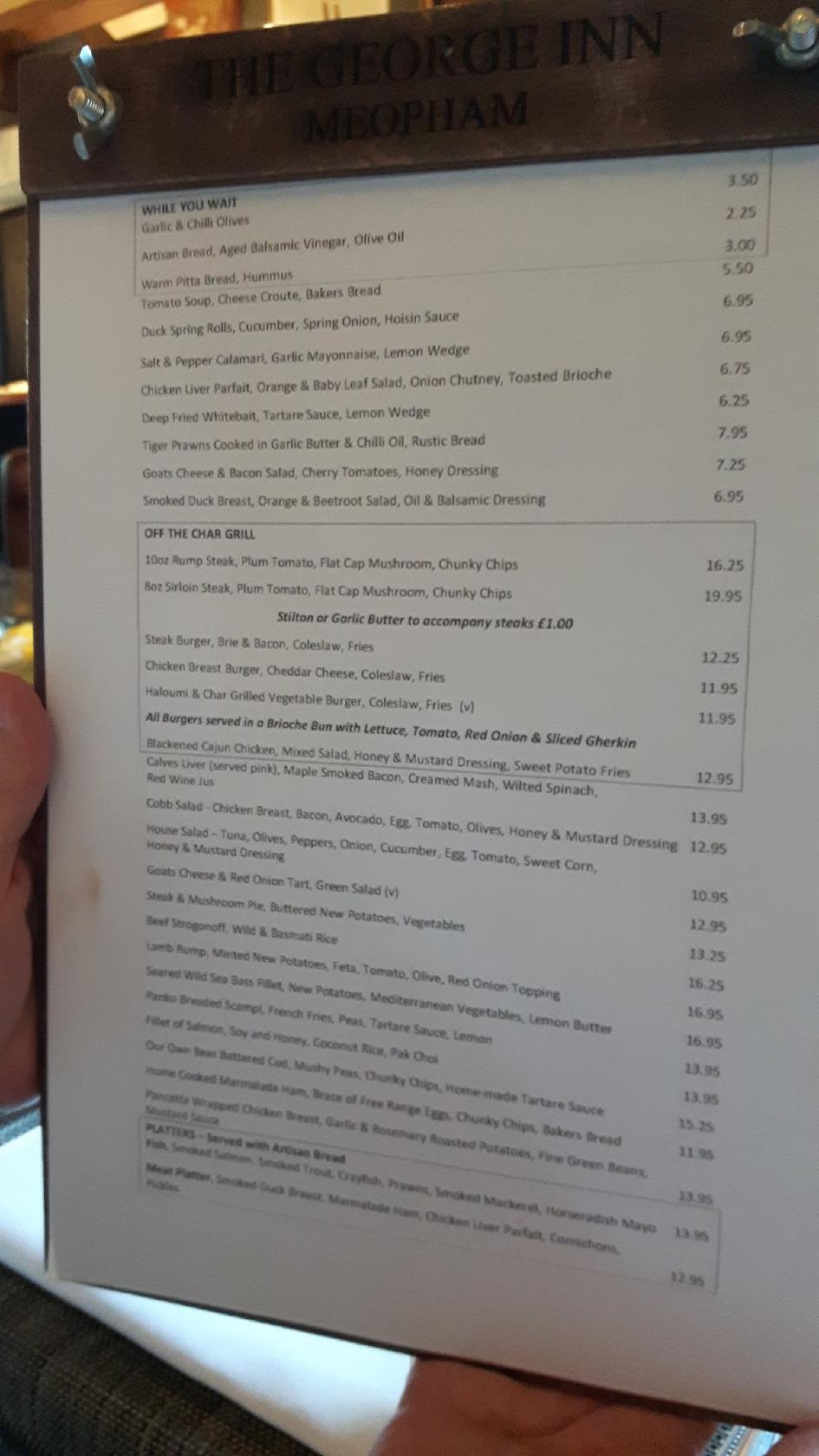 Menu at George Inn pub & bar, Gravesend