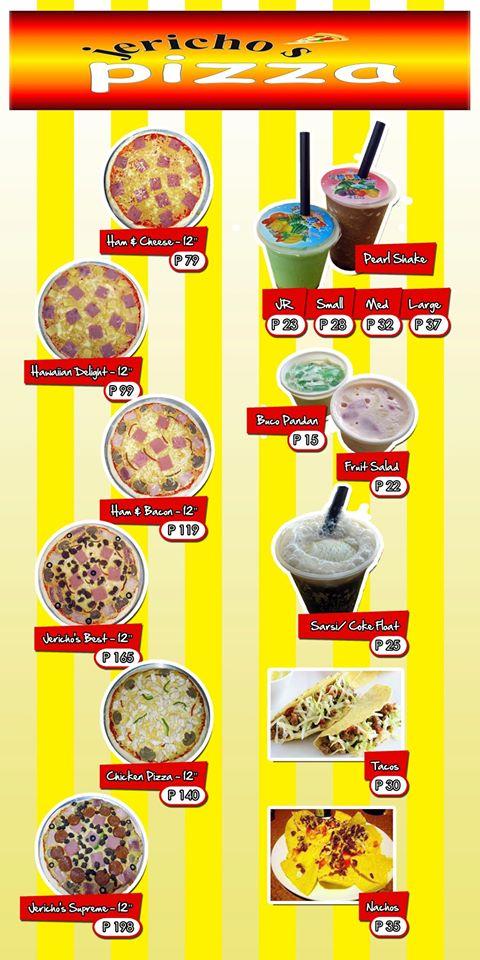 Carta de pizzería Jericho's Pizza, Ciudad Quezon