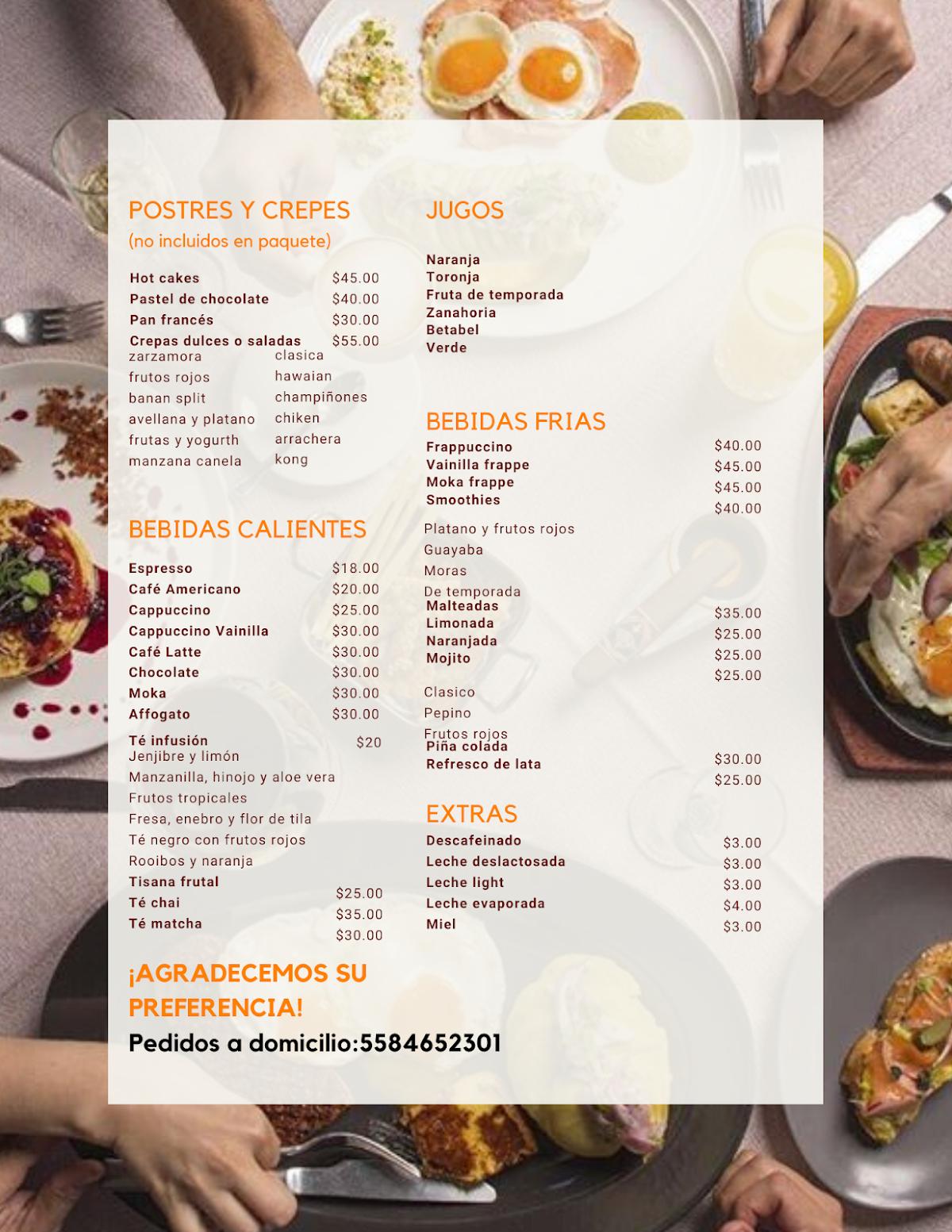 Menu at Kong Café, Mexico