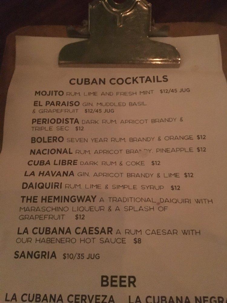 Menu at La Cubana desserts, Toronto, 92 Ossington Ave