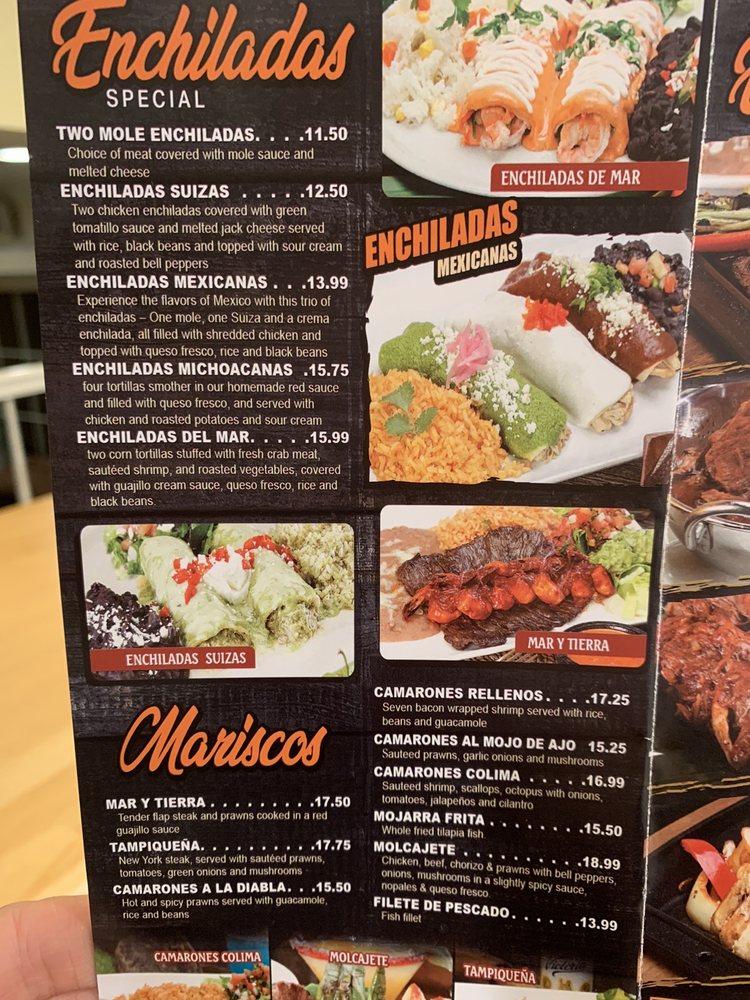 Menu at Mi Ranchito restaurant, Santa Rosa