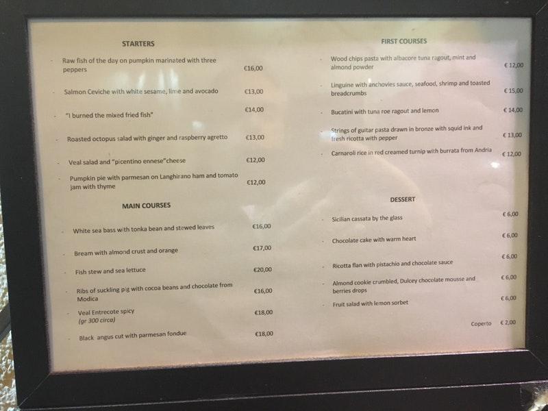 Menu at Sesto Canto restaurant, Palermo