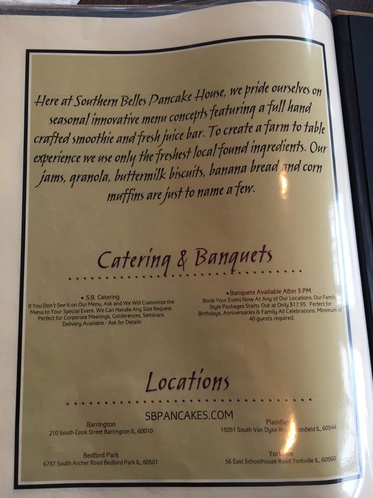 Menu at Southern Belle's restaurant, Barrington