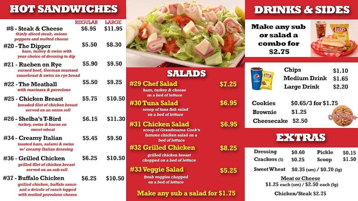 Menu at Sub Station II fast food, Gaffney