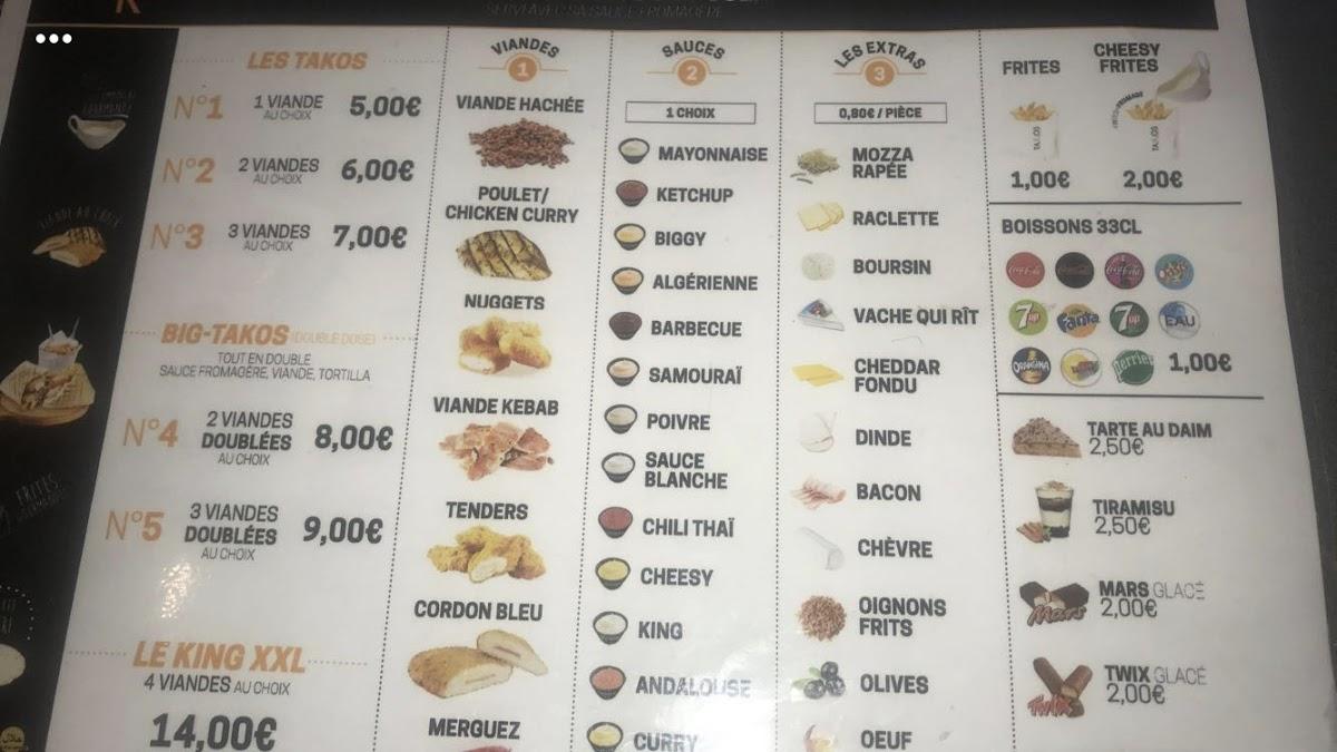 Menu au Takos King restaurant, Drancy