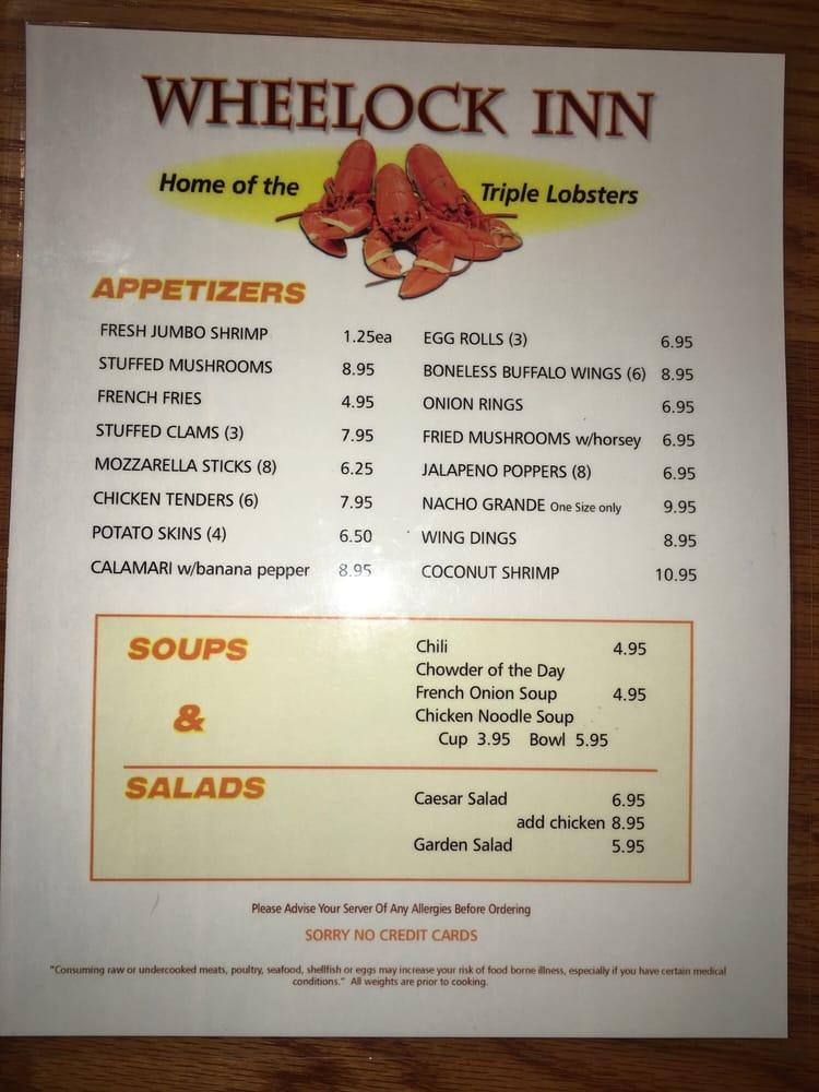 Menu at Wheelock inn pub & bar, Millbury