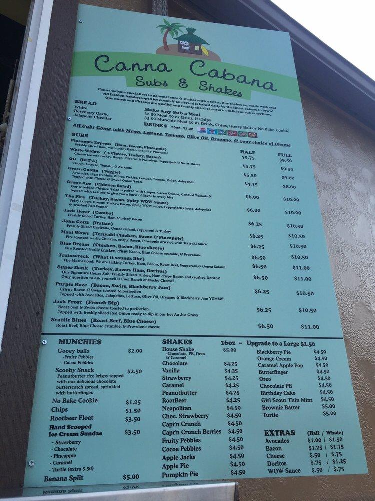 Carta del restaurante Canna Cabana Subs & Shakes, Lacey