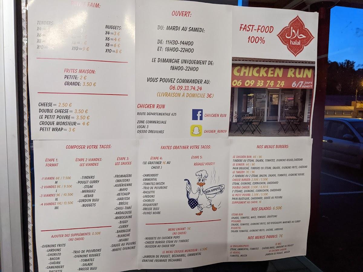 Menu at Chicken run restaurant, Lavelanet