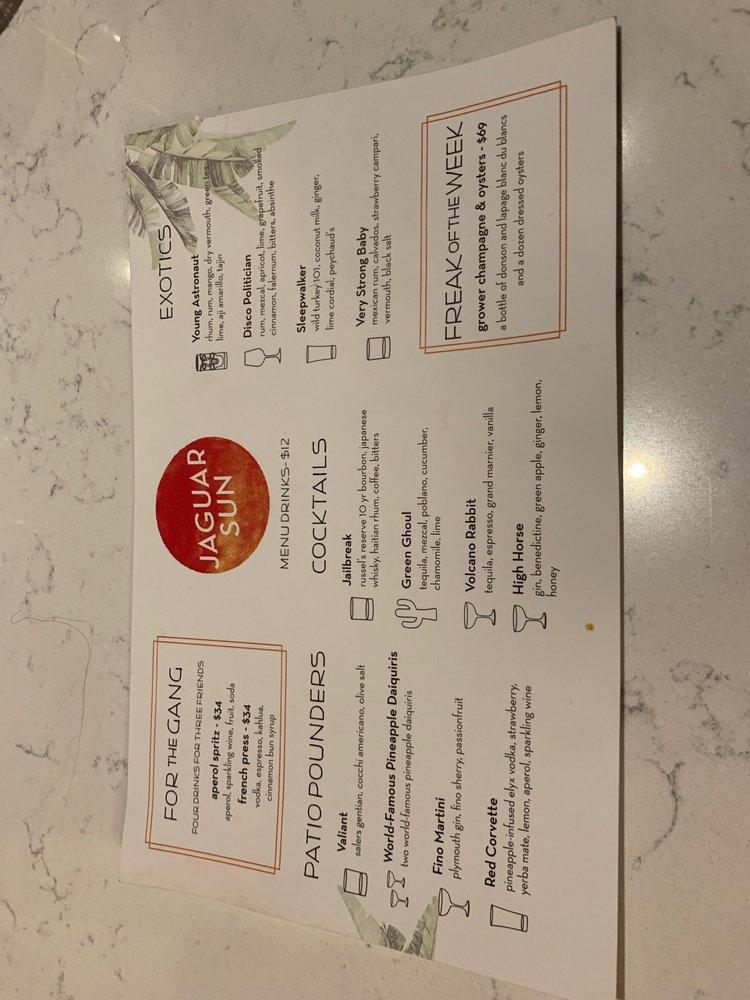Menu at Jaguar Sun pub & bar, Miami