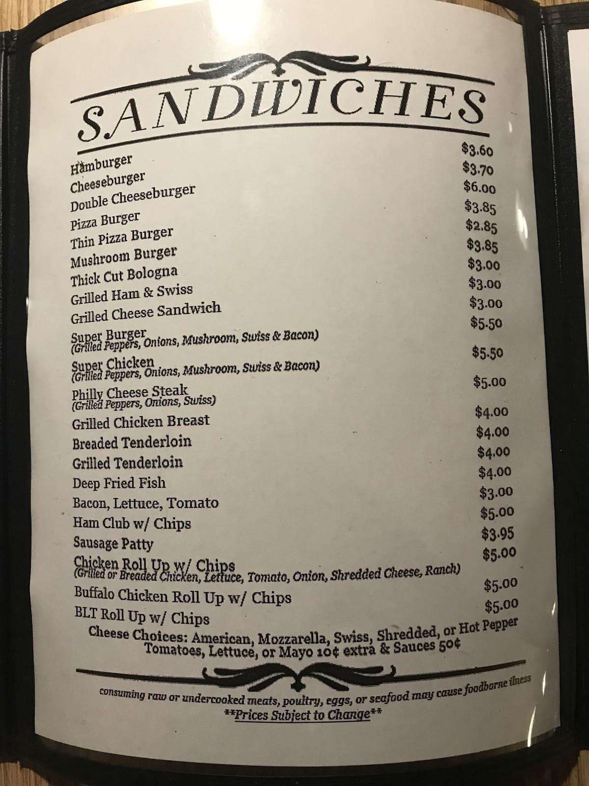 Menu at My Place restaurant, Spencerville
