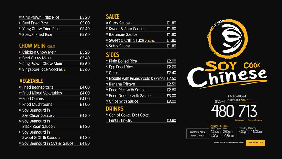 Menu at Soy Cook fast food, Aberdeen