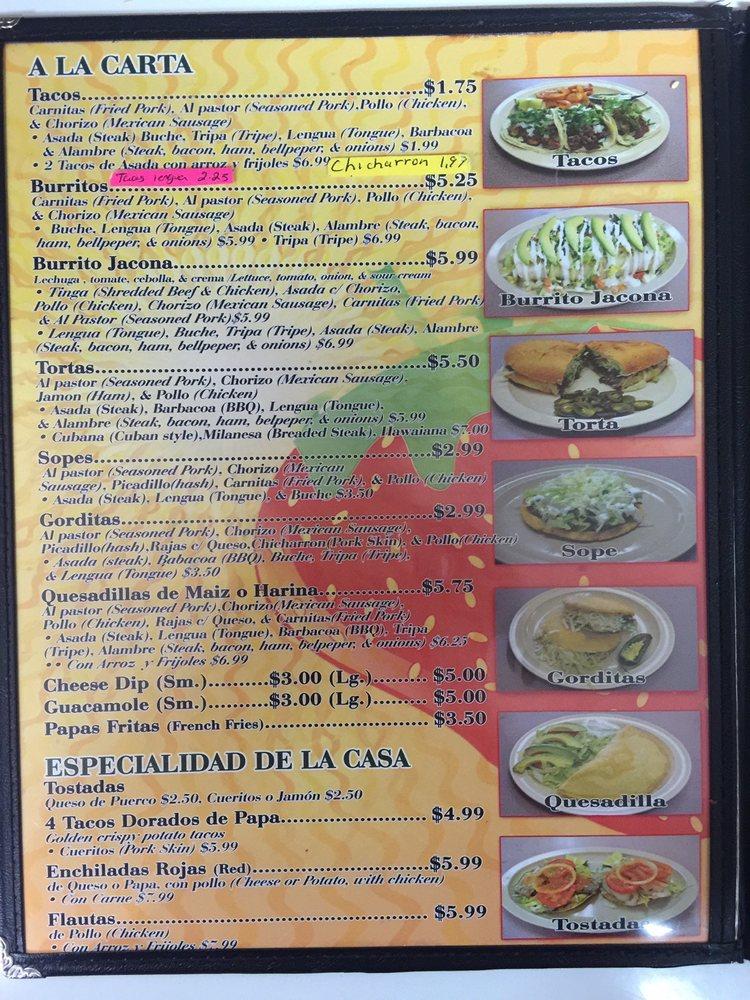Menu at Taqueria Real Jacona restaurant, Rogers, S 8th St