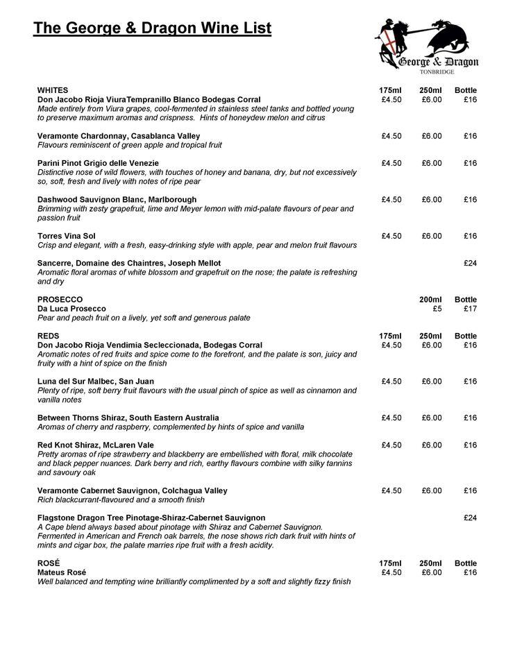 Menu at The George & Dragon Public House, Tonbridge, 17 Shipbourne Rd
