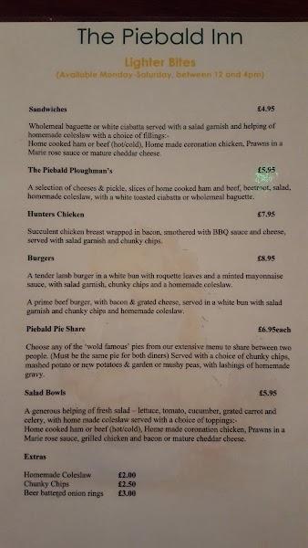 Menu at The Piebald Inn pub & bar, Filey