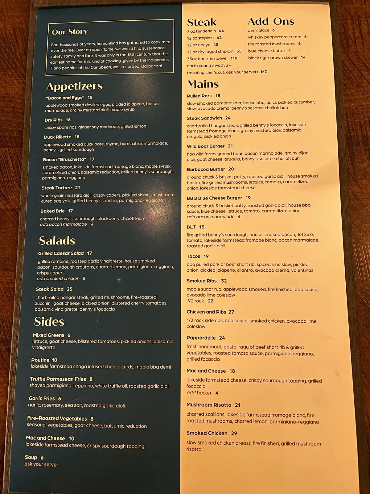 Menu at Barbacoa, Spruce Grove