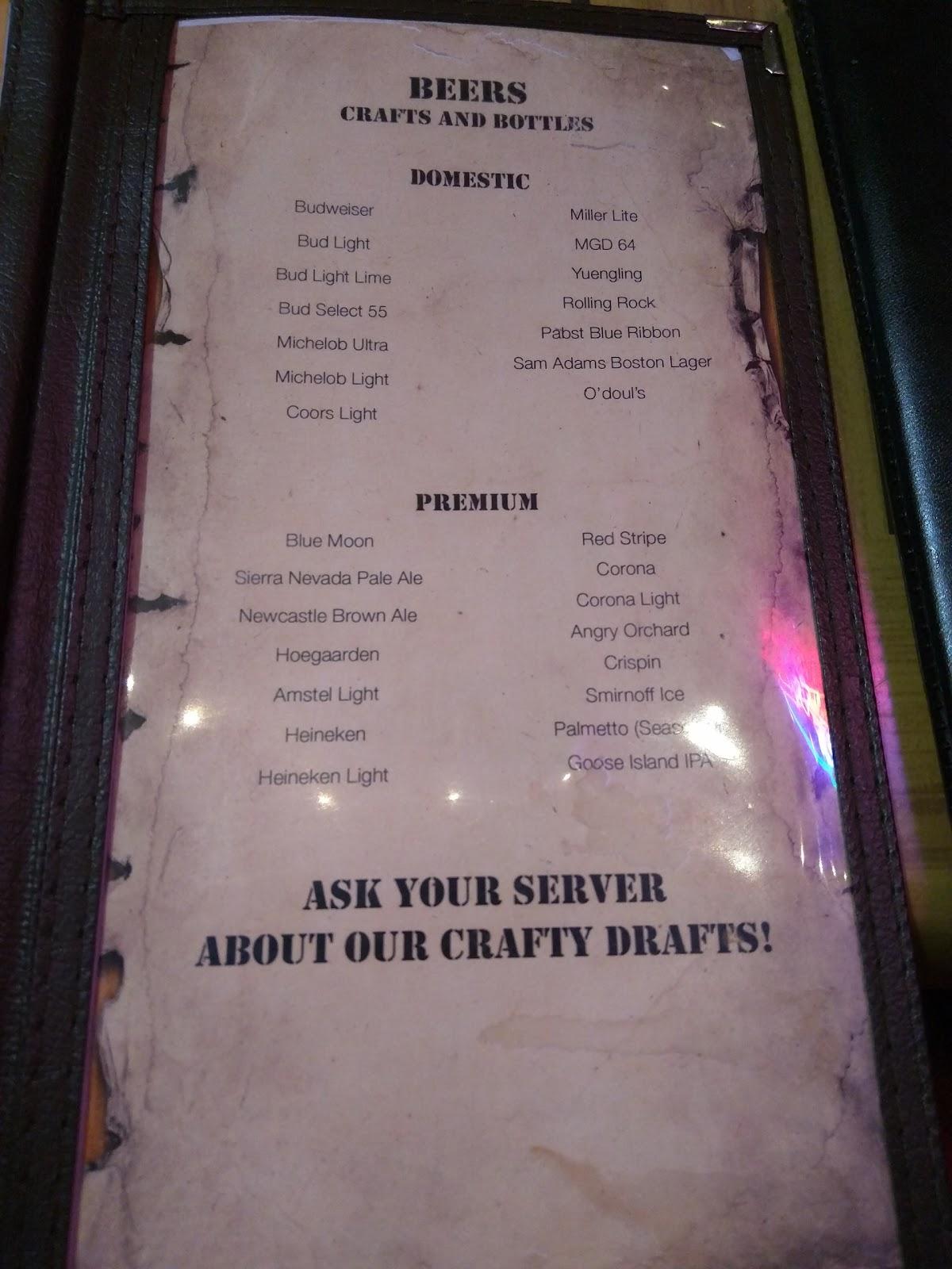 Menu at Dead Dog Saloon steakhouse, Murrells Inlet