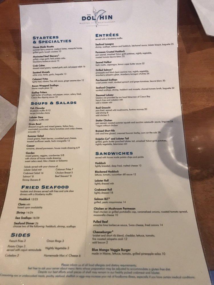 Menu at Dolphin Marina & Restaurant, Harpswell