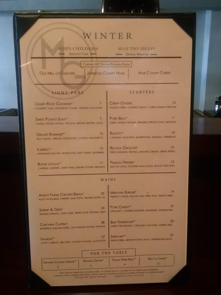 Menu at Midtown Grille pub & bar, Raleigh