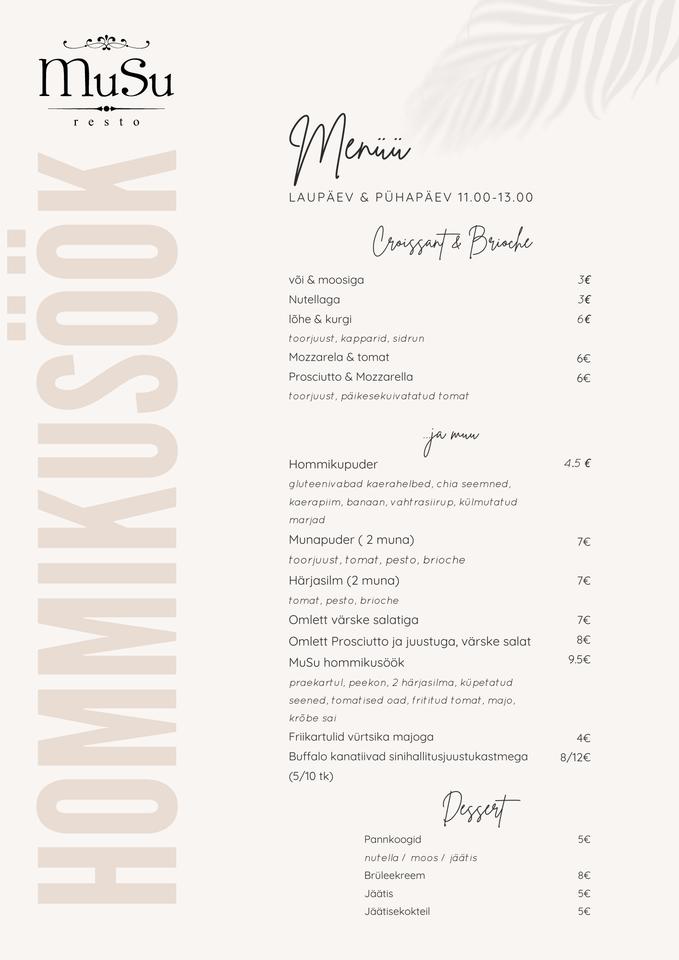 Speisekarte von MuSu resto restaurant, Tallinn