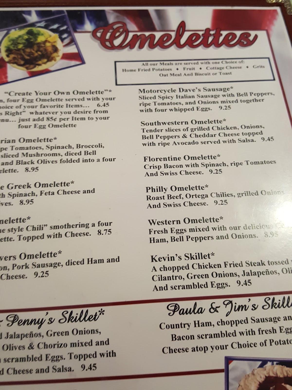 Menu at Ronnie's Cafe, Glendale
