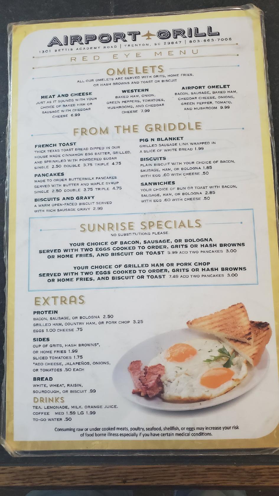 Menu at Airport grill restaurant, USA