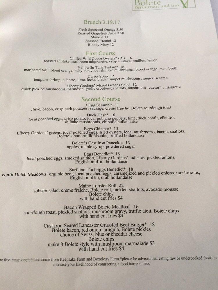 Menu at Bolete pub & bar, Bethlehem