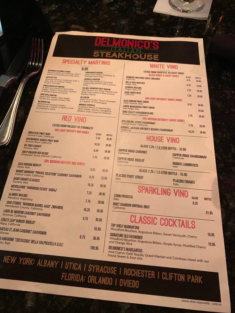 Menu at Delmonico's Italian Steakhouse, Albany
