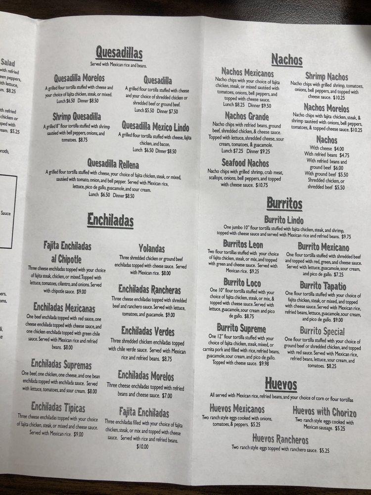 Menu at El Mexico Lindo Restaurante, Harrison