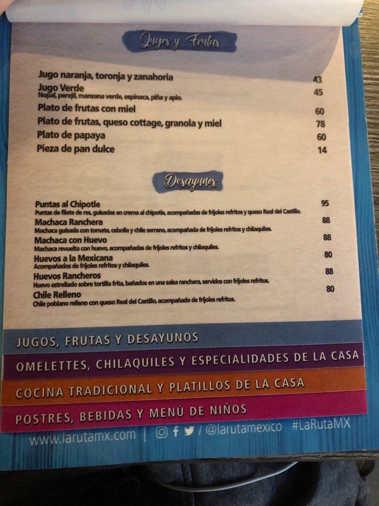 Menu at La Ruta, Tijuana