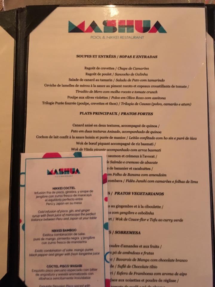 Menu at Mashua Nikkei Restaurant, Punta Cana, Ambar Green